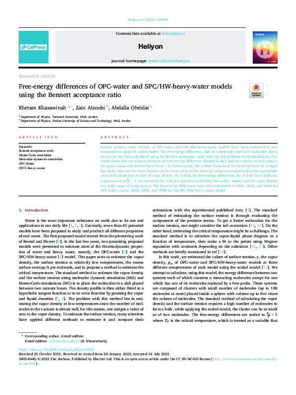 (PDF) Free-Energy Differences in Water Models