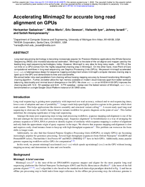 Pdf Accelerating Minimap2 For Accurate Long Read Alignment On Gpus
