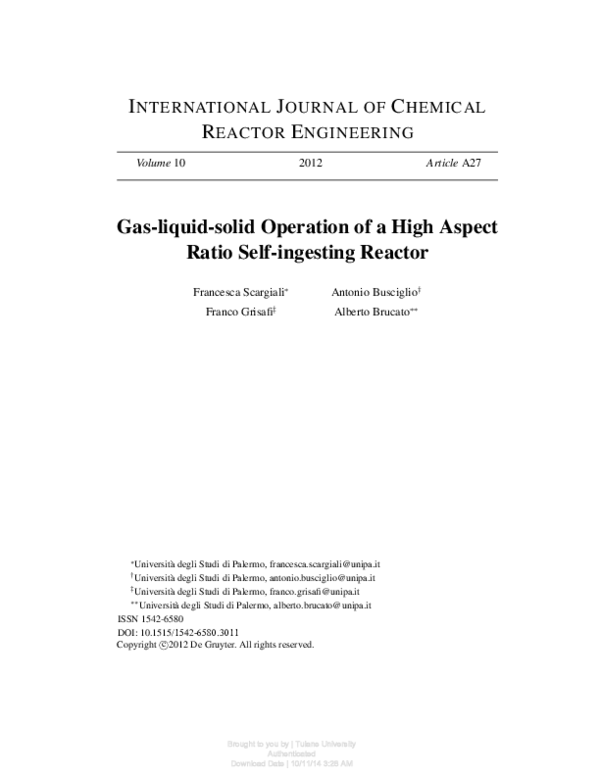 (PDF) Gas-liquid-solid Operation of a High Aspect Ratio Self-ingesting ...