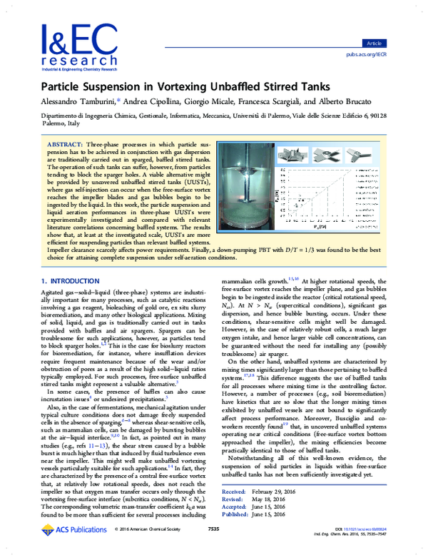 (PDF) Particle Suspension in Vortexing Unbaffled Stirred Tanks