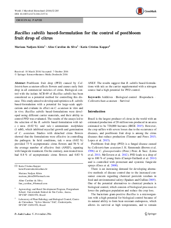 (PDF) Bacillus subtilis based-formulation for the control of postbloom ...