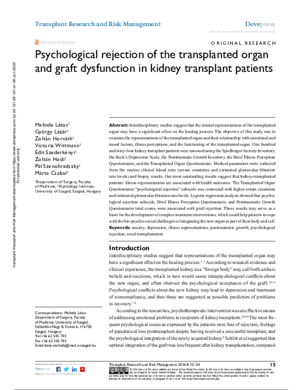 (PDF) Psychological rejection of the transplanted organ and graft ...