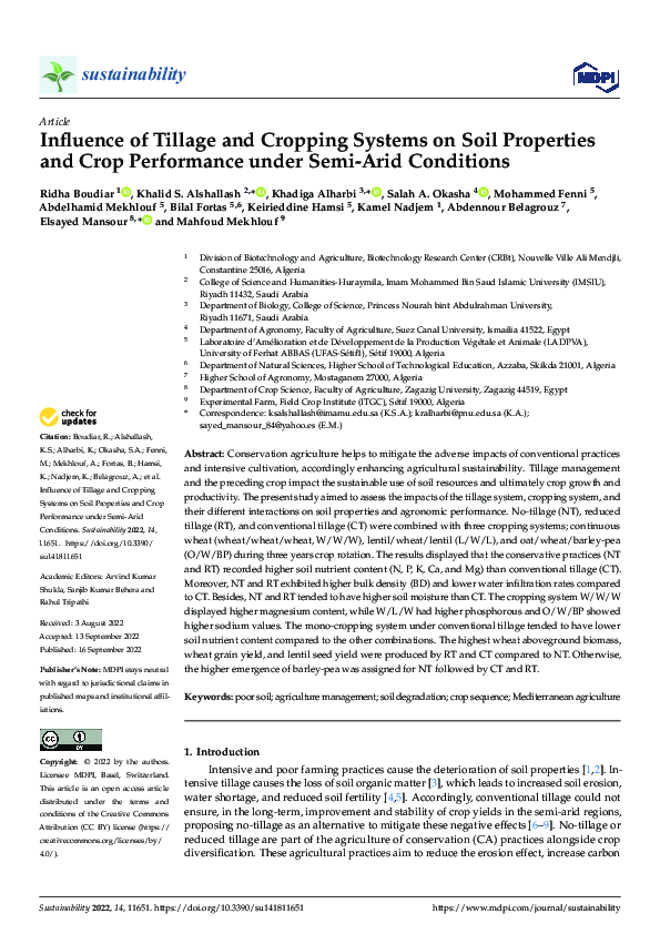 (PDF) Influence of Tillage and Cropping Systems on Soil Properties and Crop Performance under ...
