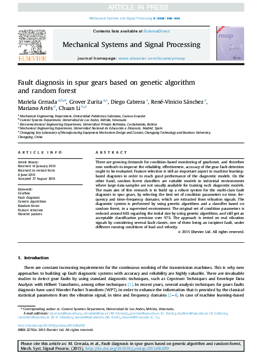 Pdf Fault Diagnosis In Spur Gears Based On Genetic Algorithm And Random Forest