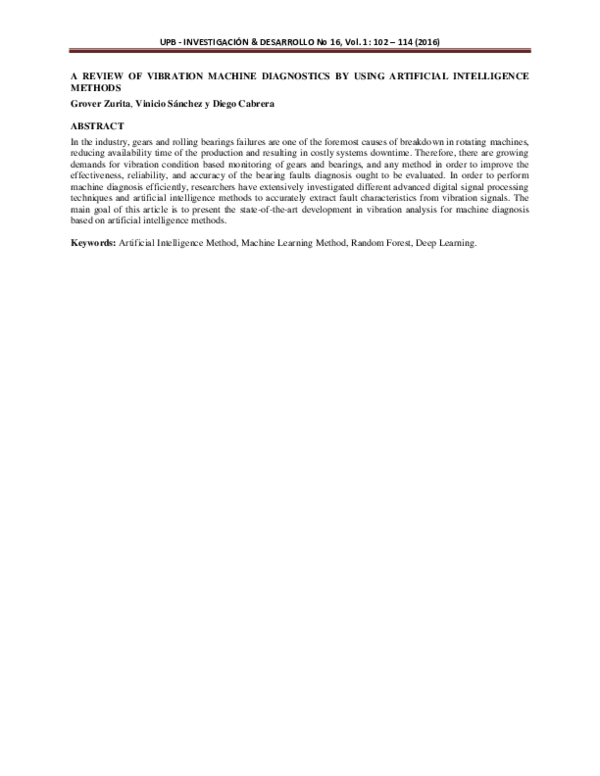 (PDF) A Review of Vibration Machine Diagnostics by Using Artificial Intelligence Methods | Diego ...