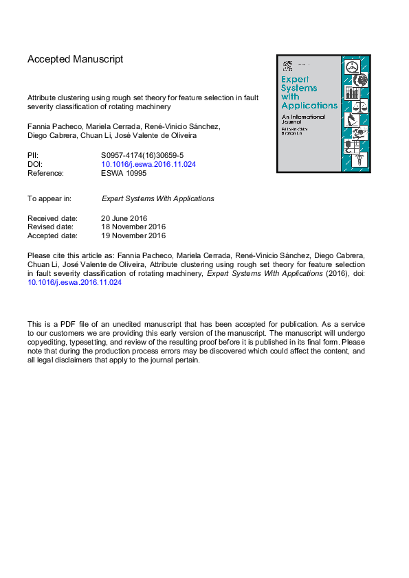 Pdf Attribute Clustering Using Rough Set Theory For Feature Selection In Fault Severity