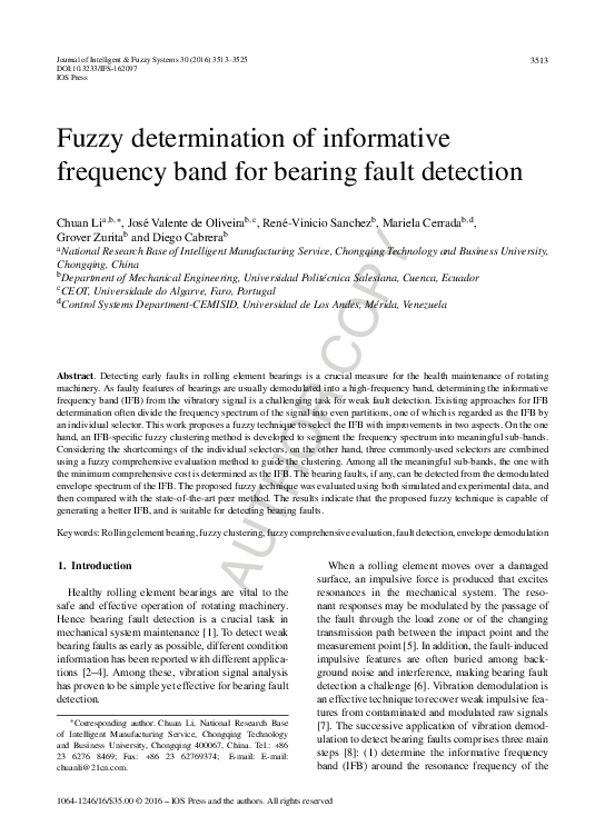 (PDF) Fuzzy determination of informative frequency band for bearing ...