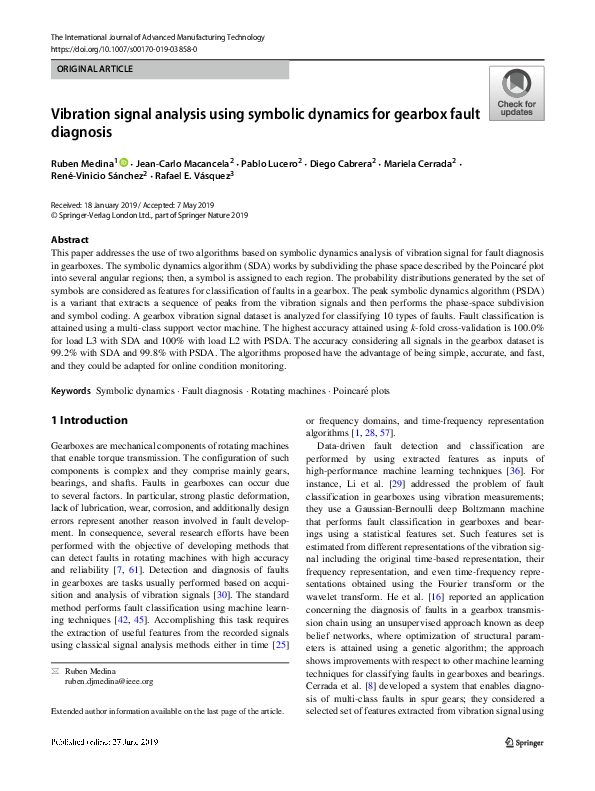 Pdf Symbolic Dynamics For Gearbox Fault Diagnosis Via Vibration Analysis