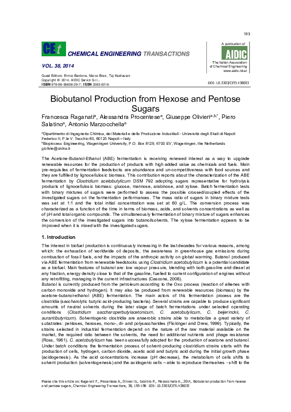 (PDF) Biobutanol production from hexose and pentose sugars