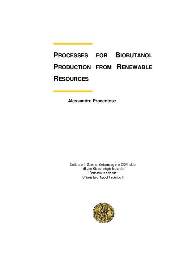 (PDF) Processes for biobutanol production from renewable resources