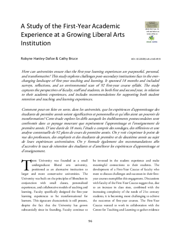 (PDF) A study of the first-year academic experience at a growing ...