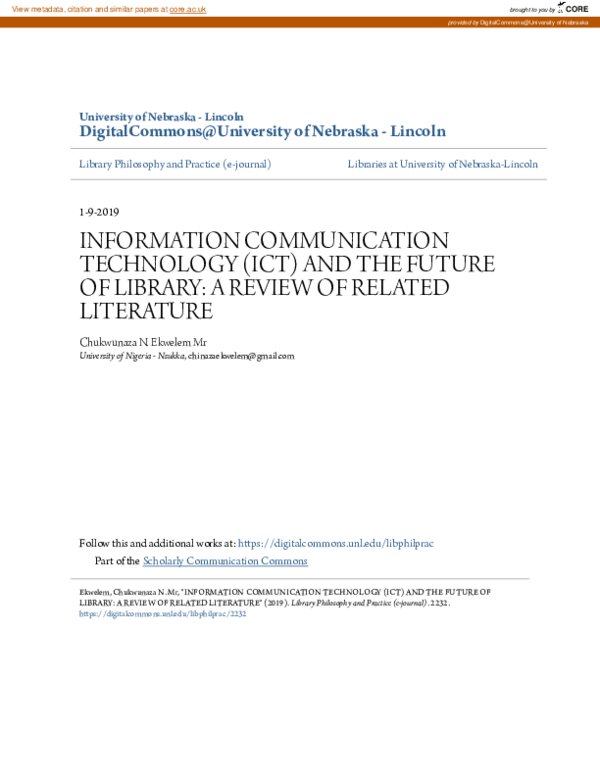 (PDF) Information Communication Technology (Ict) and the Future of Library: A Review of Related ...