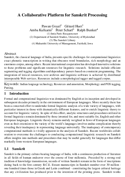 (PDF) A Collaborative Platform for Sanskrit Processing
