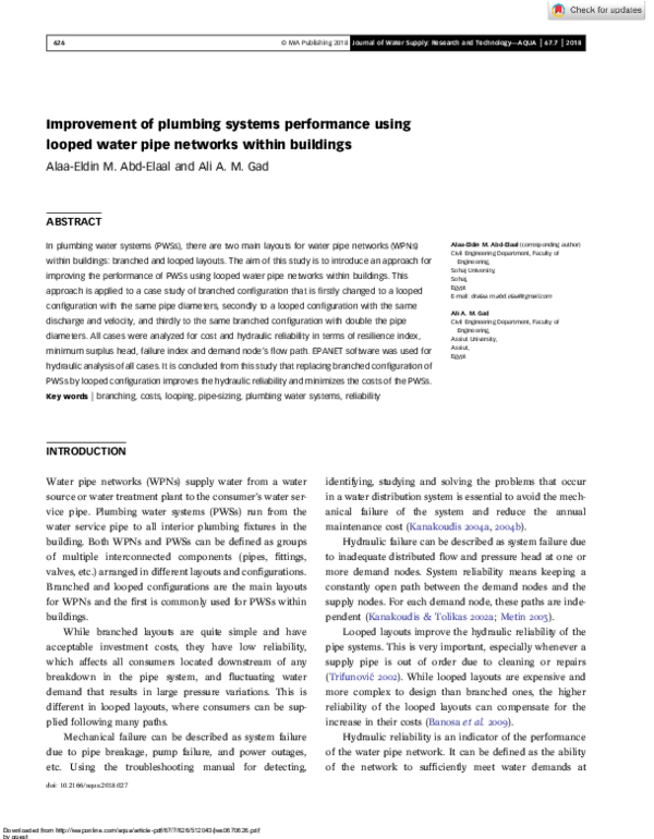 (PDF) Improvement of plumbing systems performance using looped water ...