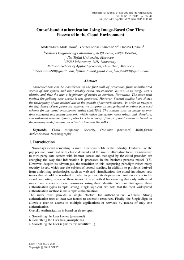 (PDF) Out-of-band Authentication Using Image-Based One Time Password in the Cloud Environment