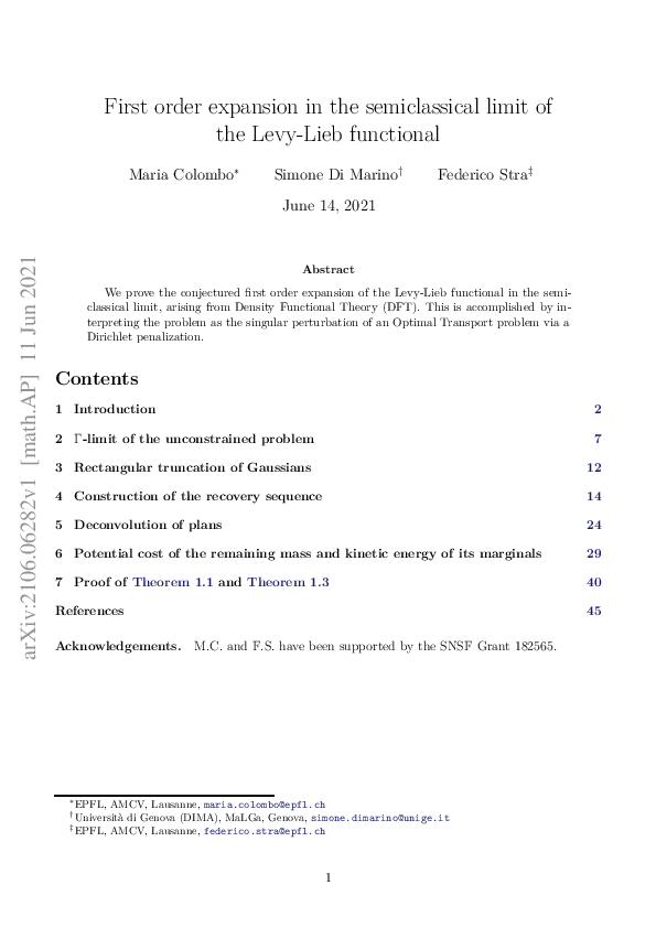 (PDF) First order expansion in the semiclassical limit of the Levy-Lieb ...