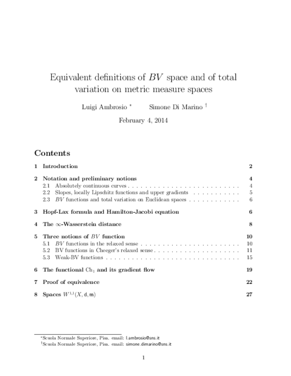 Pdf Equivalent Definitions Of Bv Space And Of Total Variation On
