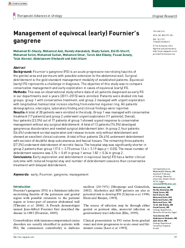 (PDF) Management of equivocal (early) Fournier’s gangrene | Dr Fouad ...