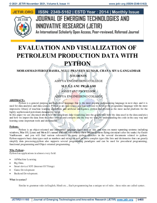 (PDF) Evaluation and Visualization of Petroleum Production Data with Python