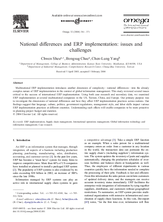 (PDF) National differences and ERP implementation: issues and challenges