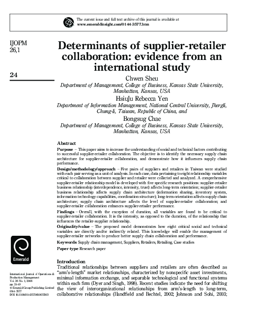 (PDF) Determinants of supplier‐retailer collaboration: evidence from an ...