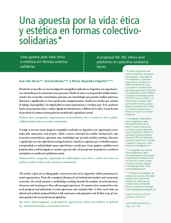(PDF) A proposal for life: ethics and aesthetics in collective ...