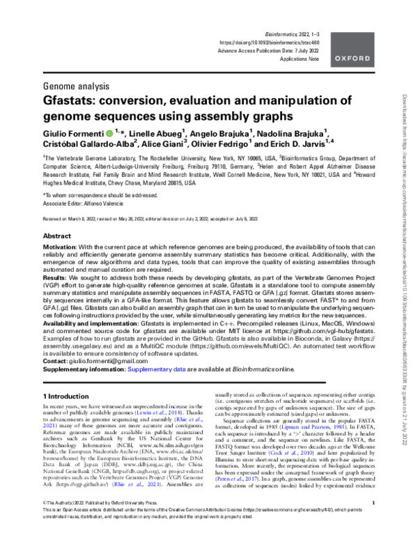 (PDF) Gfastats: conversion, evaluation and manipulation of genome ...