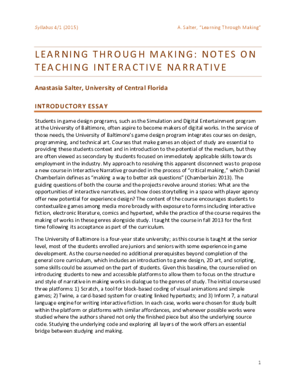 (PDF) Interactive Narrative