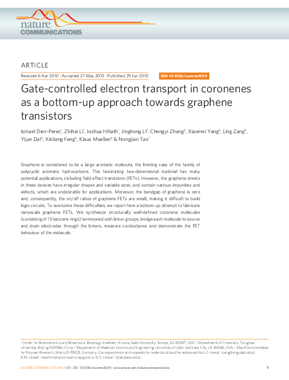 (PDF) Gate-controlled electron transport in coronenes as a bottom-up approach towards graphene ...