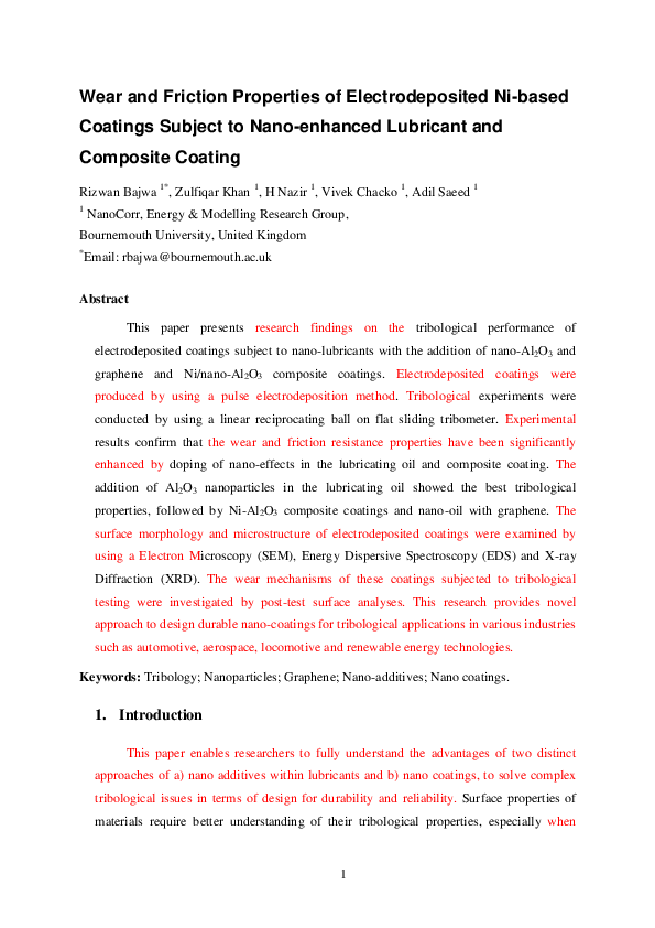 (PDF) Wear and Friction Properties of Electrodeposited Ni-Based Coatings Subject to Nano ...