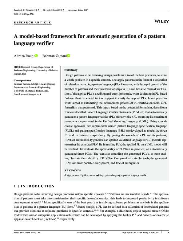 (PDF) A model-based framework for automatic generation of a pattern language verifier