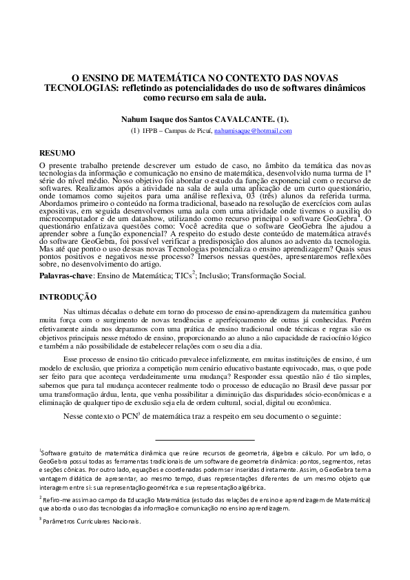 (PDF) O ENSINO DE MATEMÁTICA NO CONTEXTO DAS NOVAS TECNOLOGIAS ...