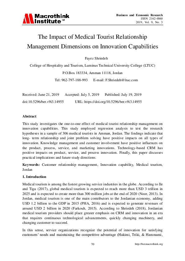 (PDF) The Impact of Medical Tourist Relationship Management Dimensions ...