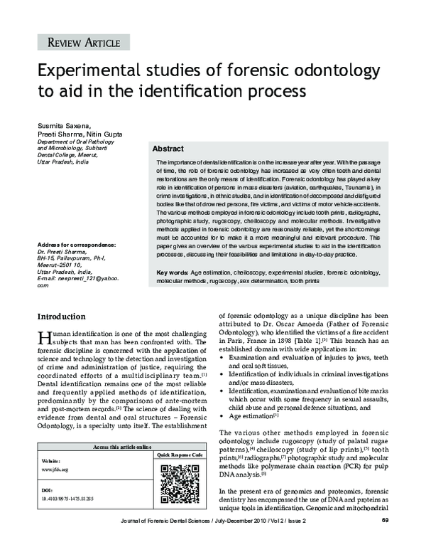 (PDF) Experimental studies of forensic odontology to aid in the identification process
