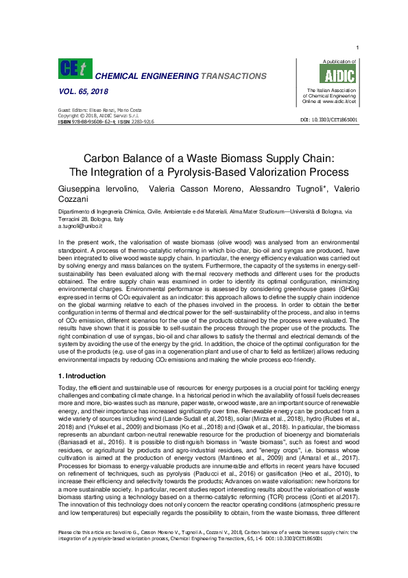 (PDF) Carbon balance of a waste biomass supply chain: The integration ...