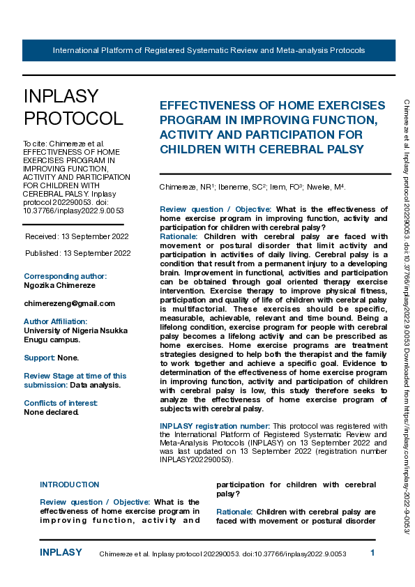 (PDF) Effectiveness of Home Exercises Program in Improving Function, Activity and Participation ...