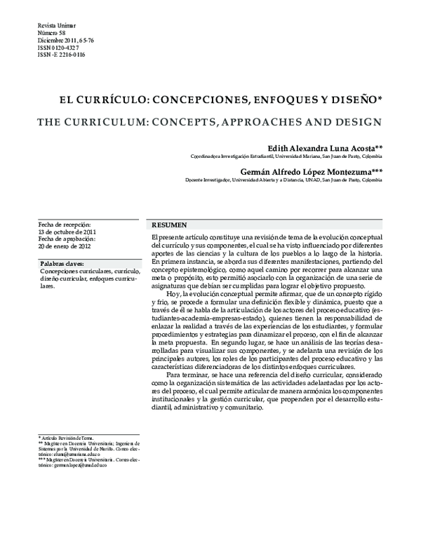 (PDF) No.2 EL CURRICULO CONCEPCIONES ENFOQUES Y DIS