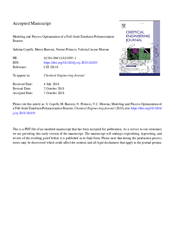 Pdf Modeling And Process Optimization Of A Full Scale Emulsion Polymerization Reactor