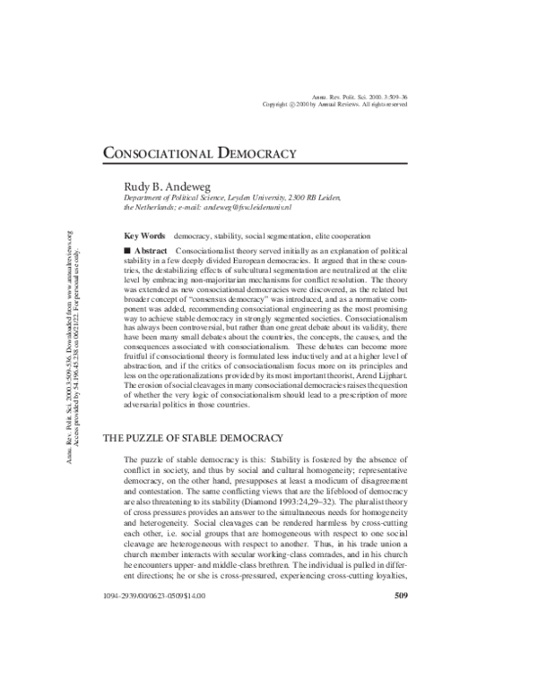 (PDF) Consociational Democracy