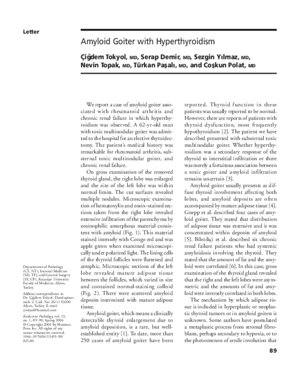 (PDF) Amyloid Goiter with Hyperthyroidism | sezgin yilmaz - Academia.edu