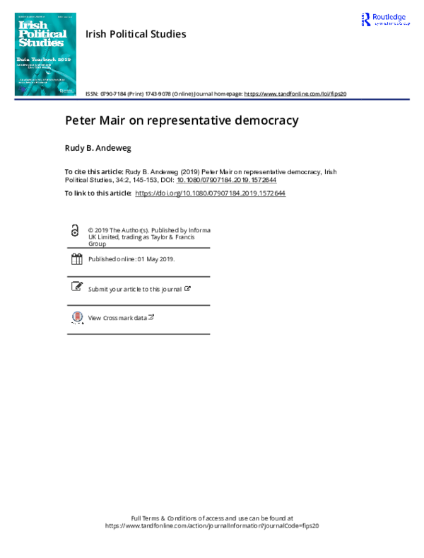 (PDF) Peter Mair on representative democracy | Rudy Andeweg - Academia.edu