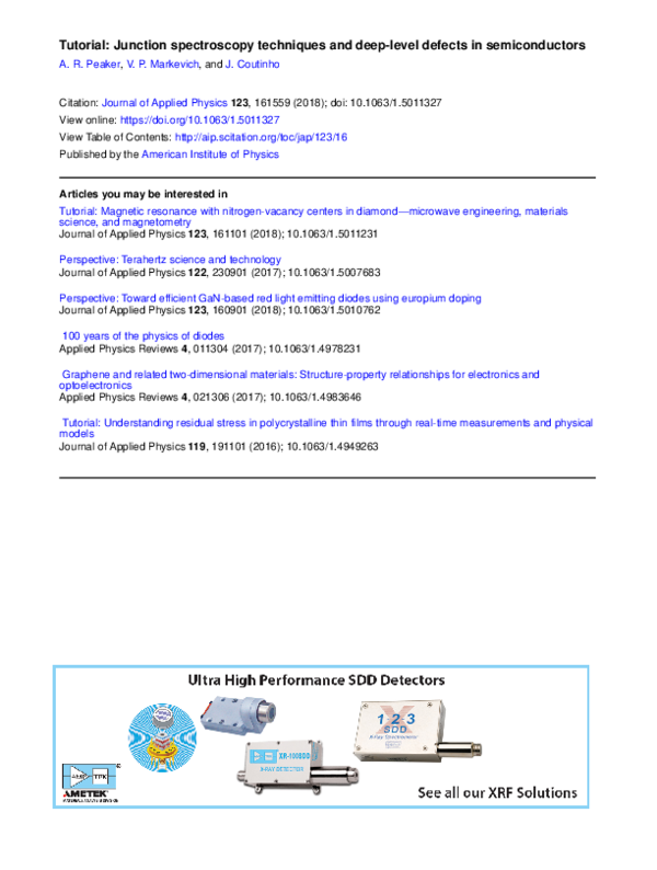 (PDF) Tutorial: Junction spectroscopy techniques and deep-level defects ...