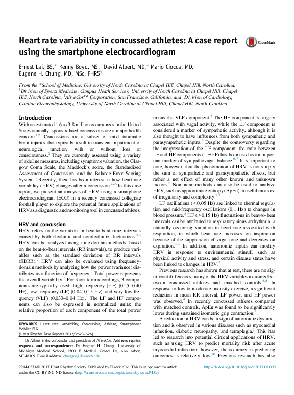 (PDF) Heart Rate Variability (HRV) in Concussed Athletes: A Case Report ...