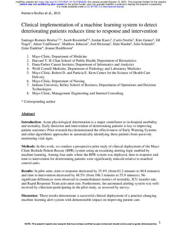 (PDF) Clinical implementation of a machine learning system to detect ...