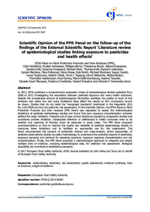 (PDF) Scientific Opinion of the PPR Panel on the follow‐up of the ...