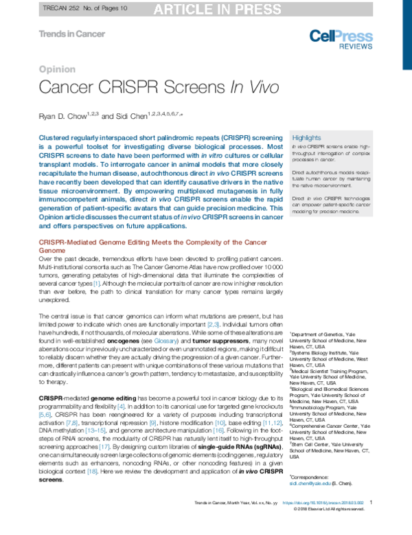 (PDF) Cancer CRISPR Screens In Vivo
