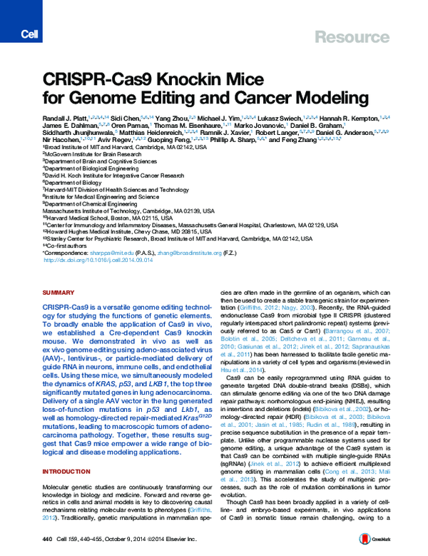 (PDF) CRISPR-Cas9 knockin mice for genome editing and cancer modeling