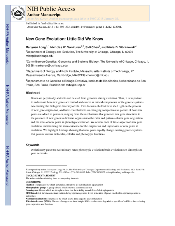 (PDF) New Gene Evolution: Little Did We Know