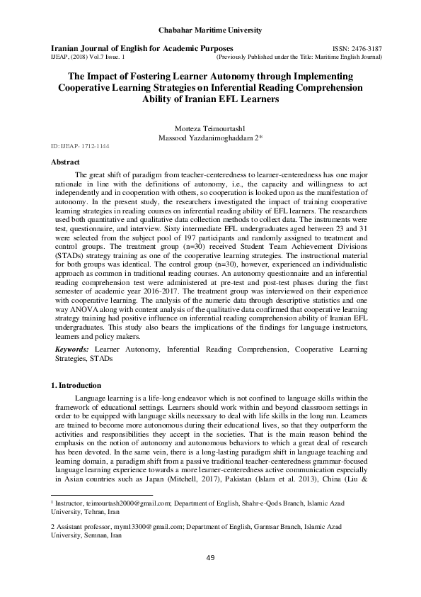 (PDF) The Impact of Fostering Learner Autonomy through Implementing Cooperative Learning ...