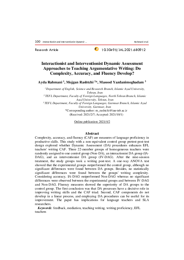 (PDF) Interactionist and Interventionist Dynamic Assessment Approaches to Teaching Argumentative ...